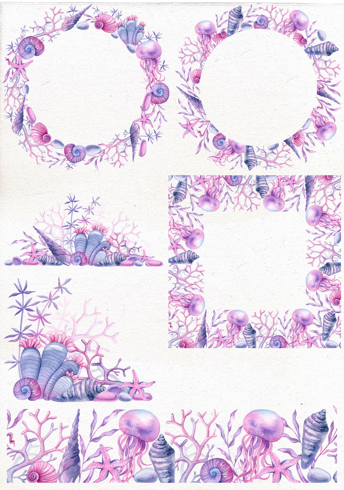 Nautical Frame. Watercolor Underwater Wreath Clipart Sea - Etsy