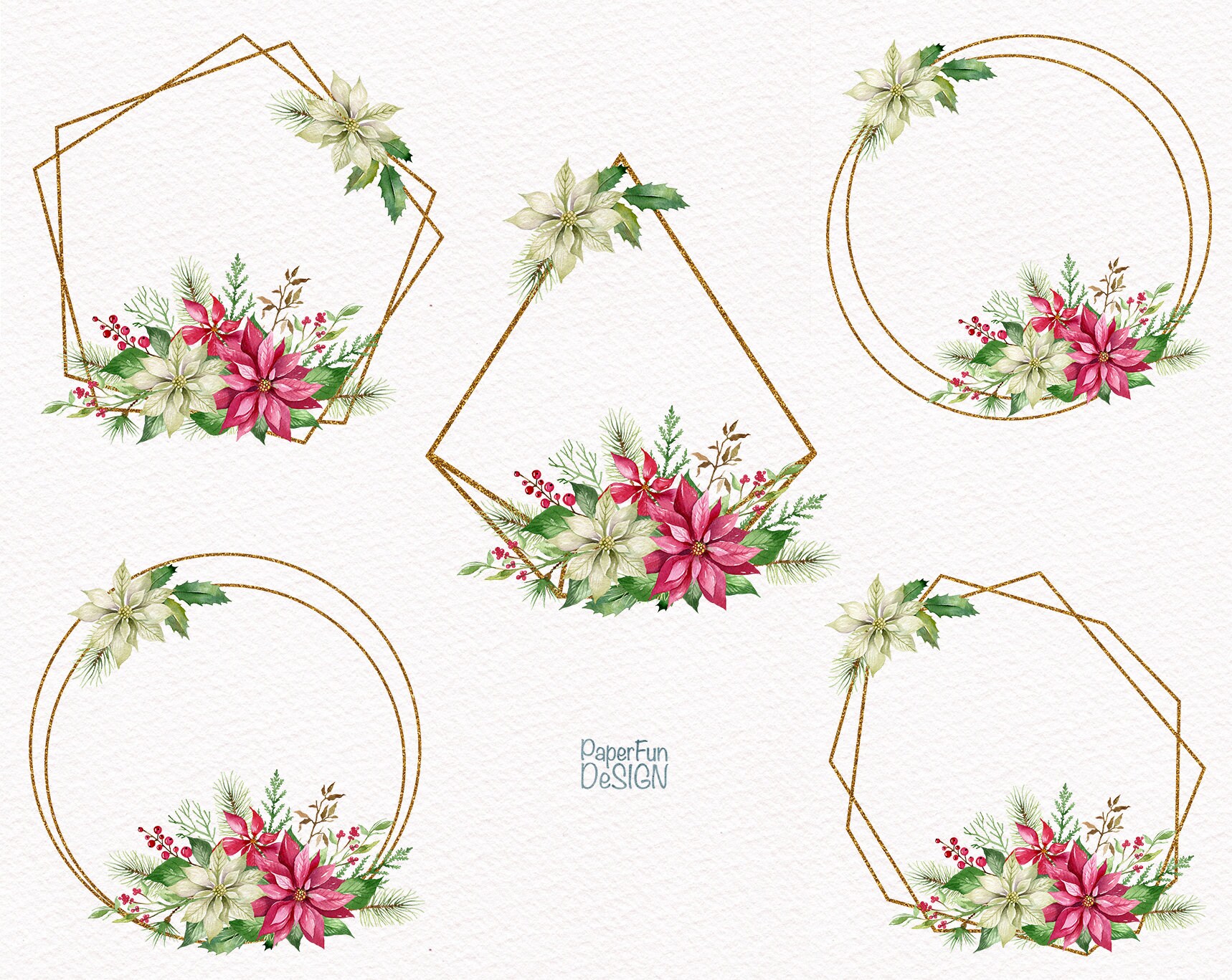 Geometric digital Christmas wreath. Merry Christmas clipart | Etsy