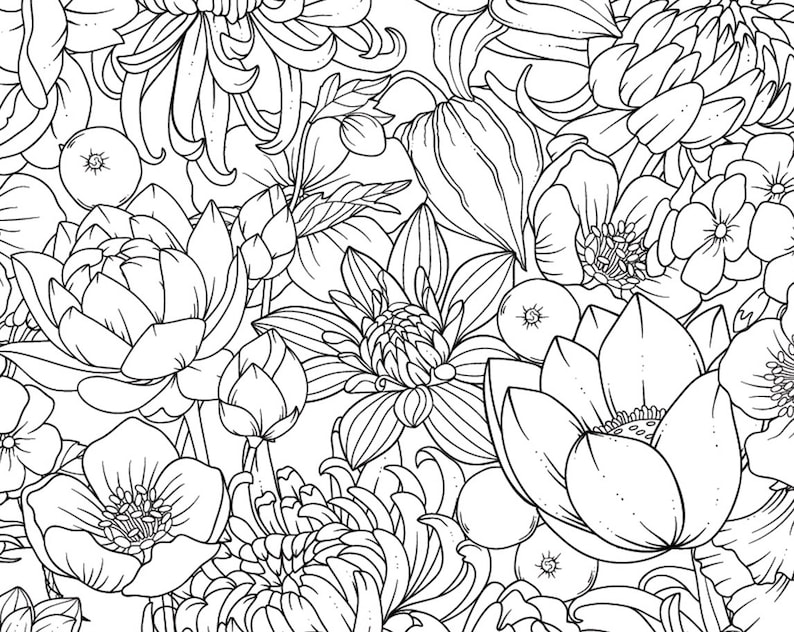 PDF JPEG Printable Adult Coloring Page. Botanical Printable - Etsy