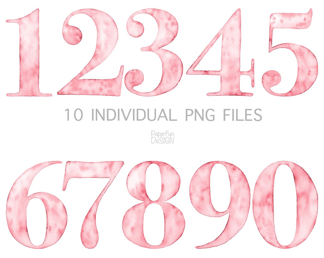 Watercolor Numbers Clipart, Number Clip Art Pink Girls Symbols Digital ...