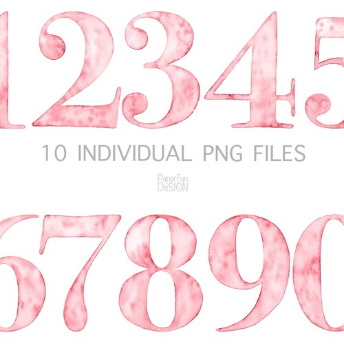 Watercolor Numbers Clipart Number Clip Art Pink Girls Symbols - Etsy