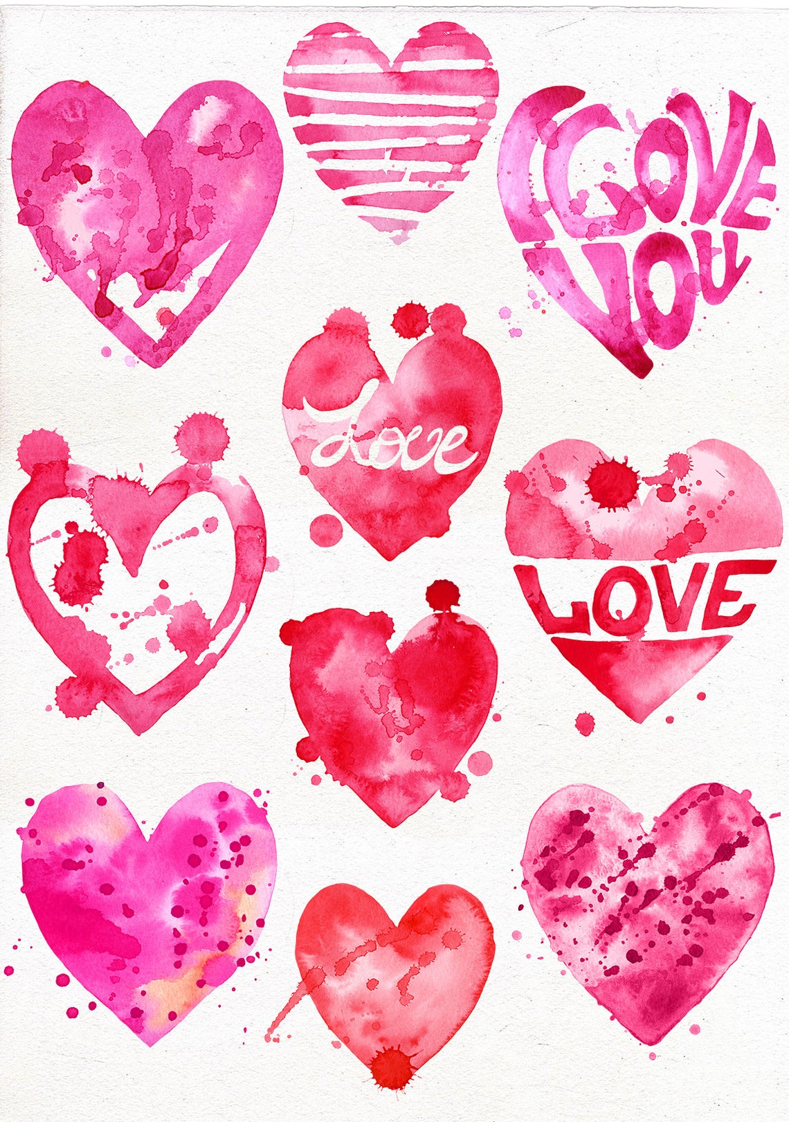Watercolor Heart Clipart PNG Valentine Day Clip Art Red - Etsy