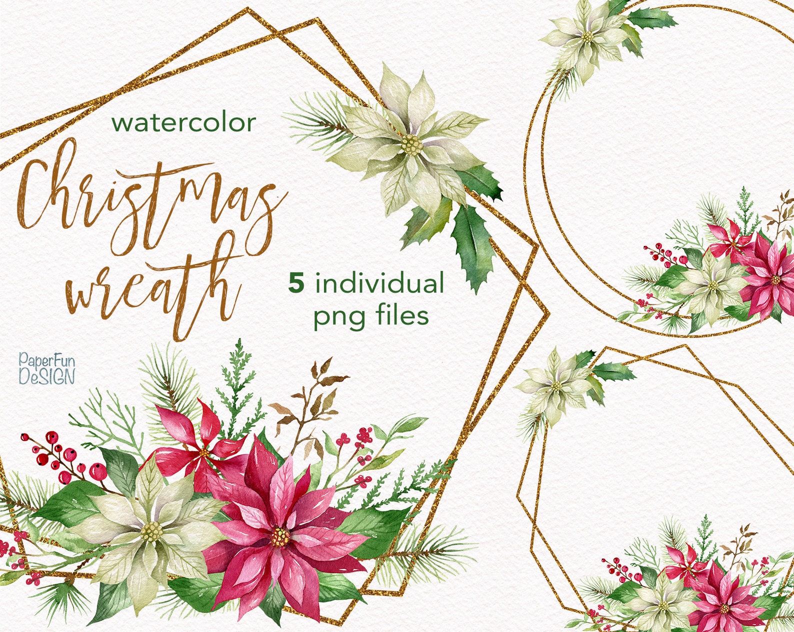 Geometric Digital Christmas Wreath. Merry Christmas Clipart - Etsy