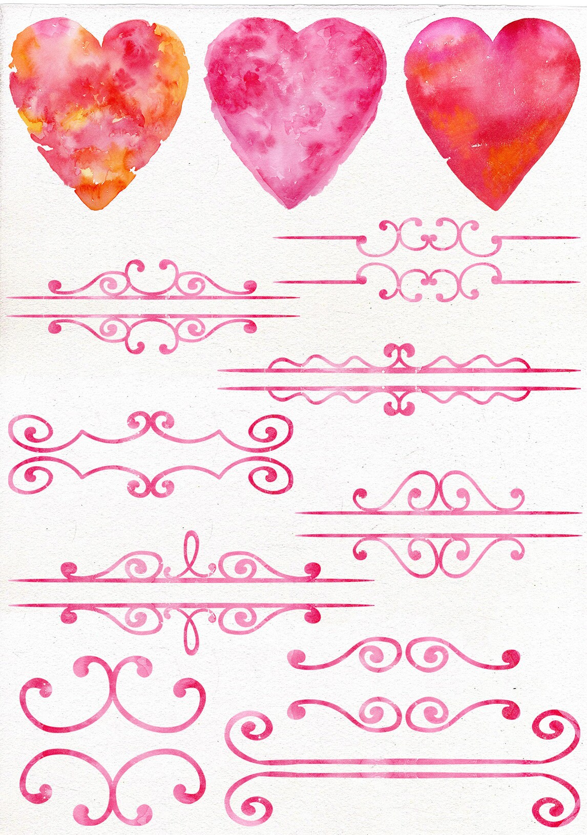 Watercolor Valentine's Day Clipart, PNG Heart Clip Art, Border, Wedding ...
