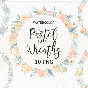 Watercolor Floral Wreaths Clipart, Pastel Peach and Red Flowers, PNG ...