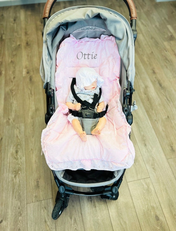 Personalised Pink Frilly Pram Liner Broider Anglaise Buggy Ireland ...
