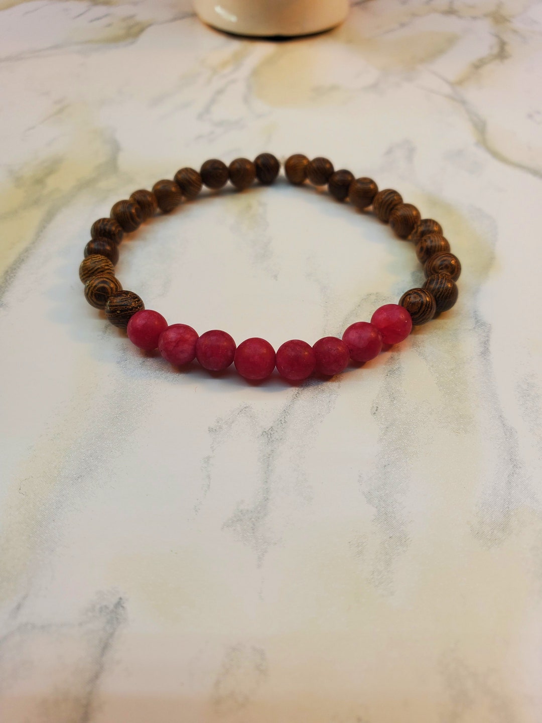 Jade rouge et bracelet en bois - Etsy France