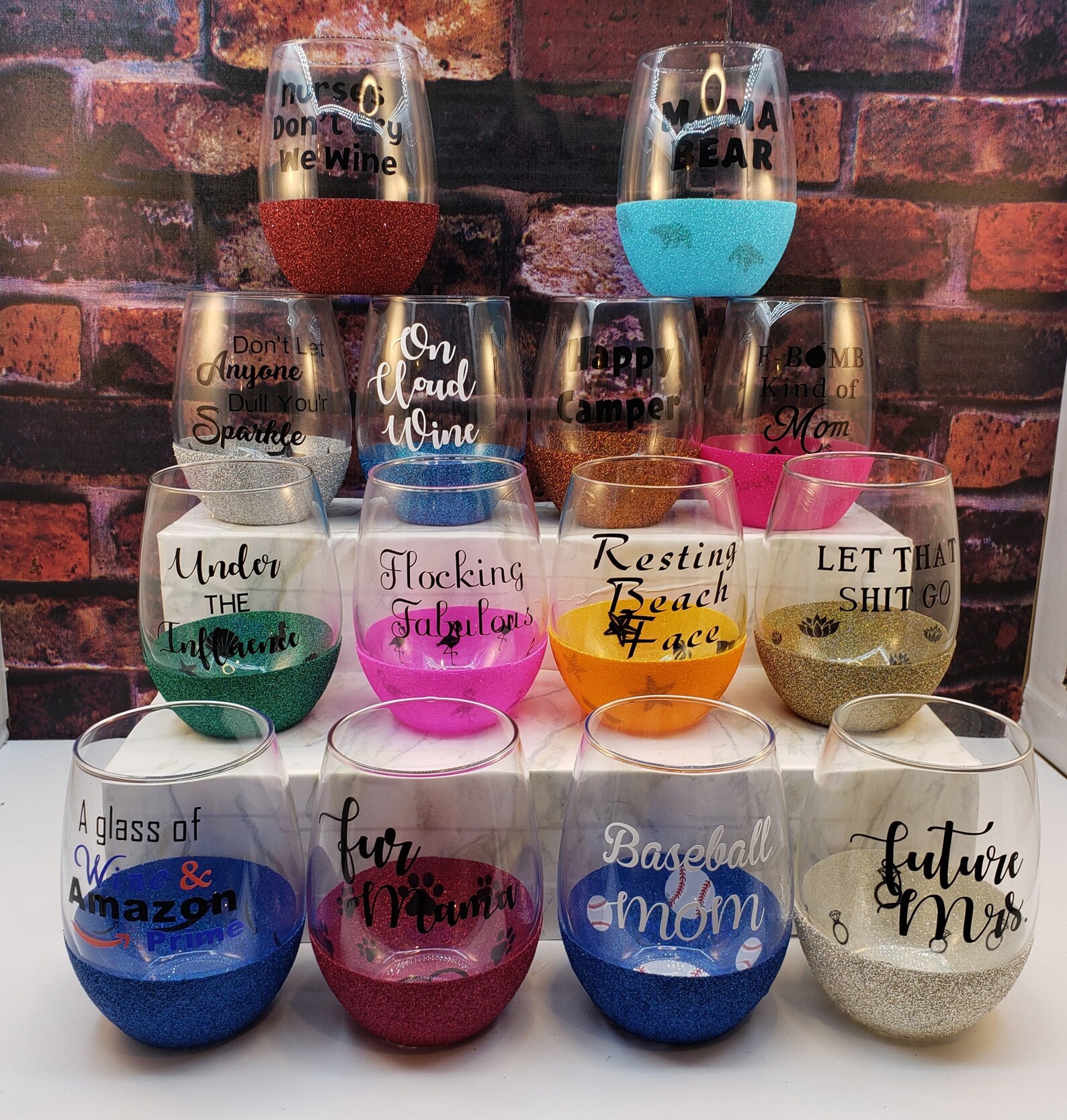 Themed Glittered Wine Glass - Etsy Australia