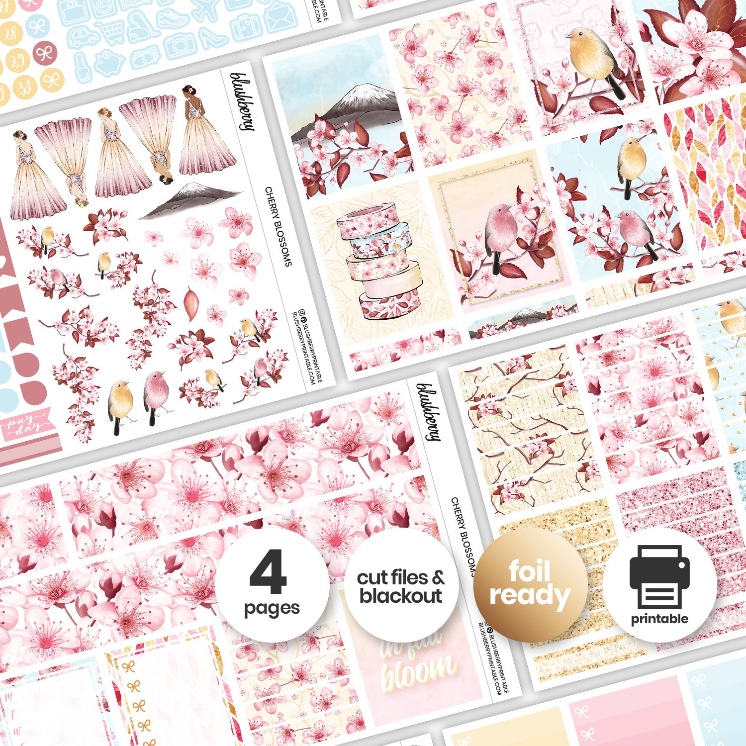 Cherry Blossoms Planner Stickers, Spring Weekly Kit, Printable Weekly ...