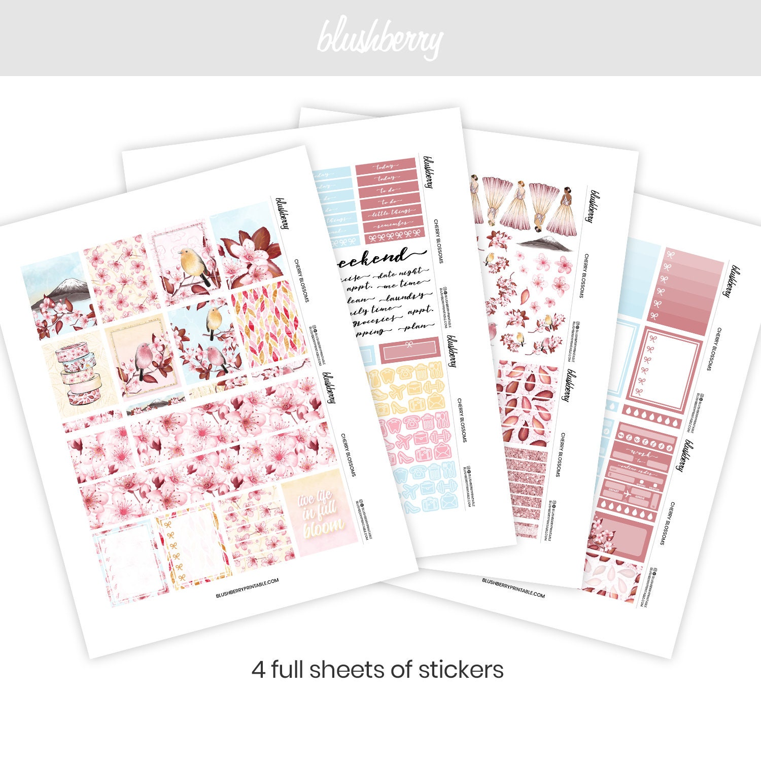 Cherry Blossoms Planner Stickers, Spring Weekly Kit, Printable Weekly ...