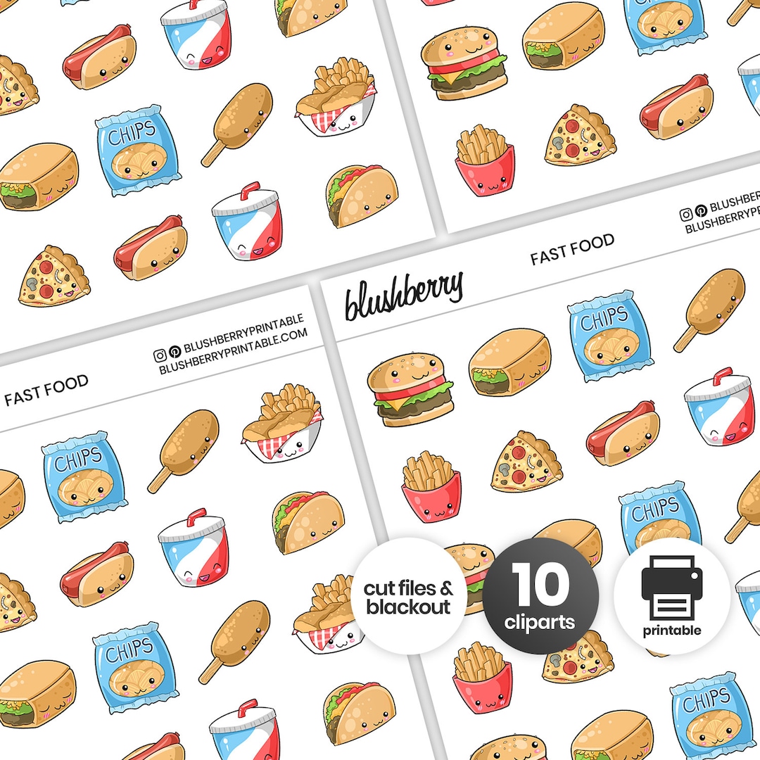 Printable Kawaii Fast Food Stickers, Kawaii Stickers, Printable ...