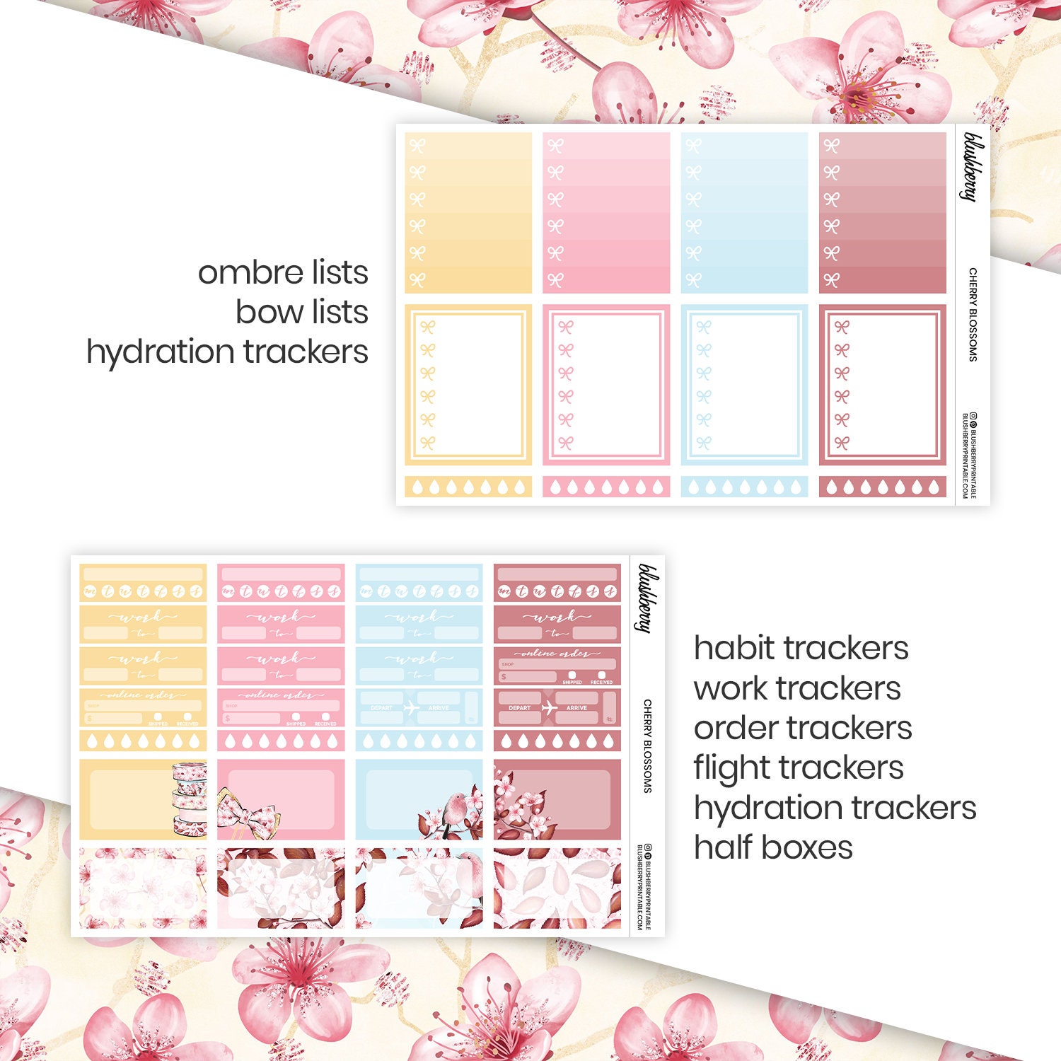 Cherry Blossoms Planner Stickers, Spring Weekly Kit, Printable Weekly ...