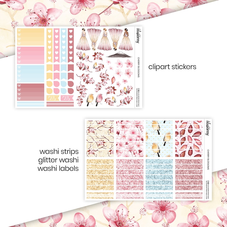 Cherry Blossoms Planner Stickers, Spring Weekly Kit, Printable Weekly ...