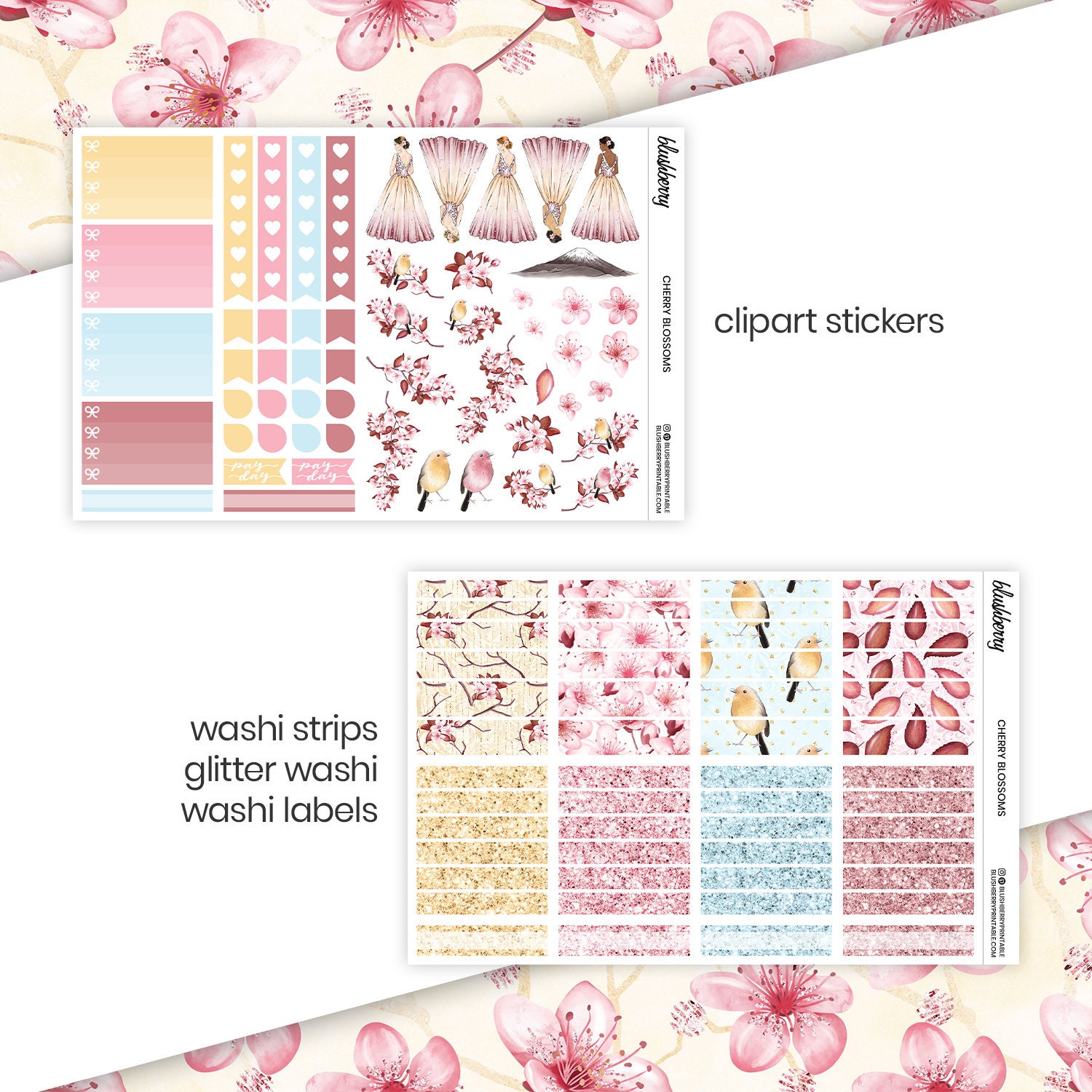 Cherry Blossoms Planner Stickers, Spring Weekly Kit, Printable Weekly ...