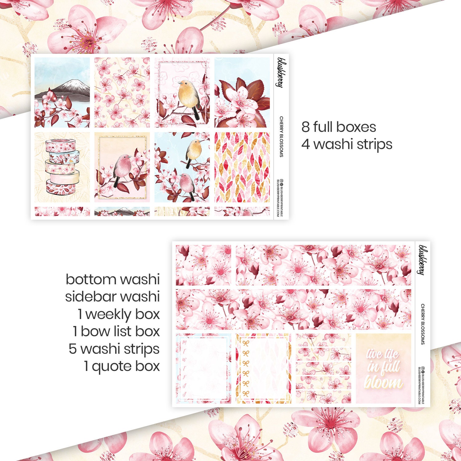 Cherry Blossoms Planner Stickers, Spring Weekly Kit, Printable Weekly ...