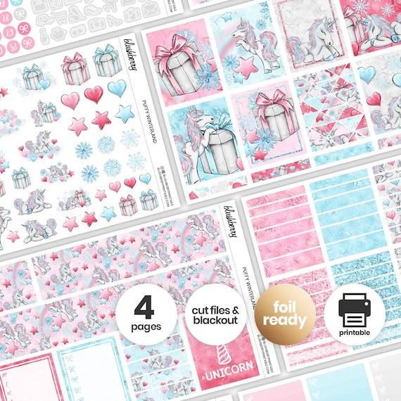 Unicorns Printable Weekly Kit Winter Stickers Christmas | Etsy