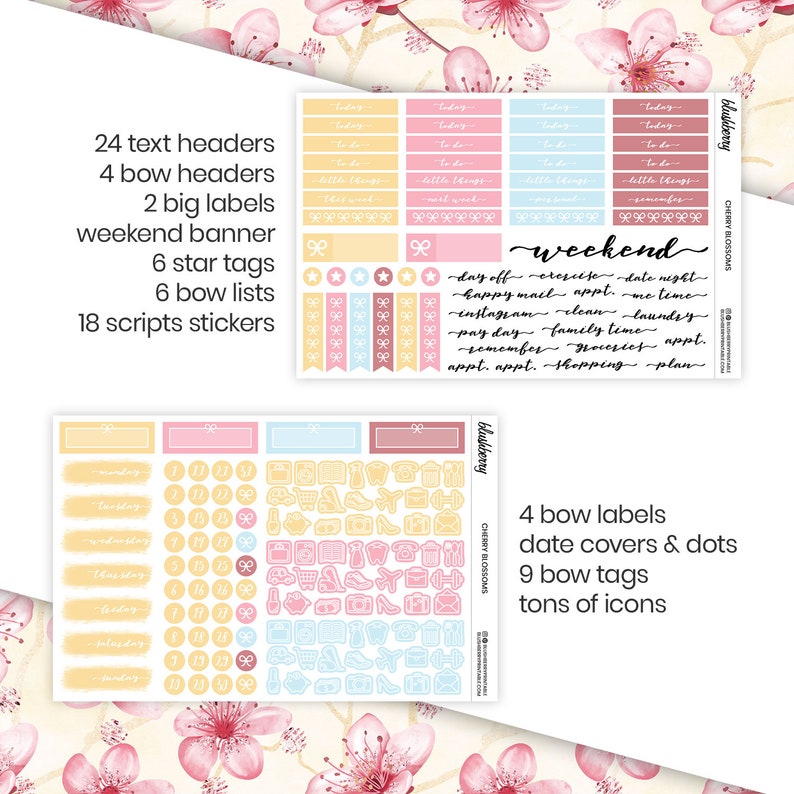 Cherry Blossoms Planner Stickers, Spring Weekly Kit, Printable Weekly ...