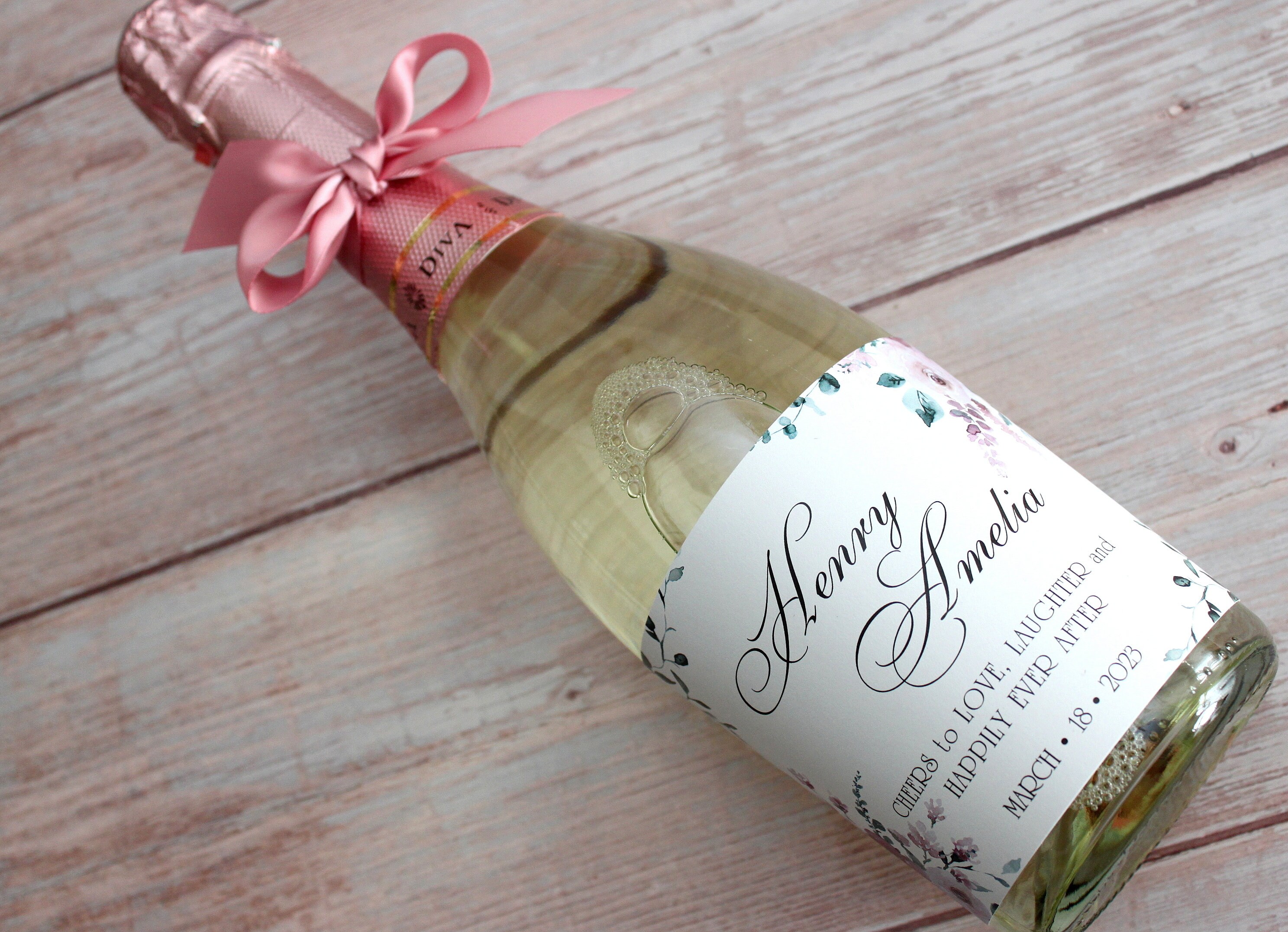 Wedding Champagne Bottle Labels With Dusty Roses - Cheers to Love ...