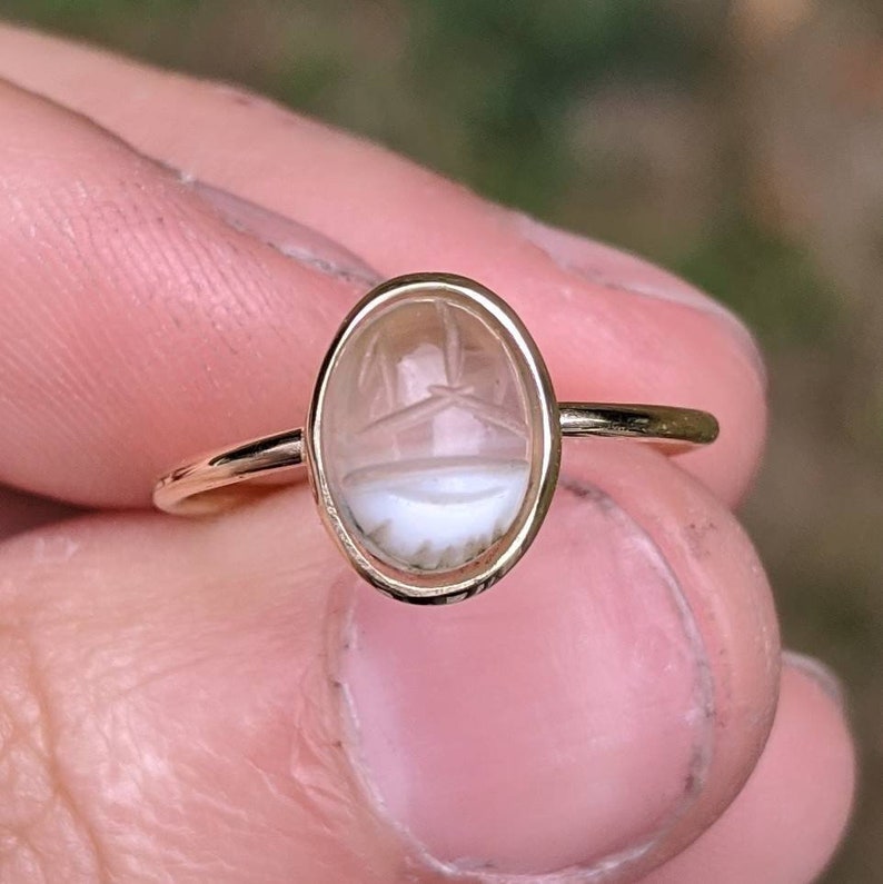 Scarab Amulet Stacker Ring/solid 14k Gold/open Bezel Delicate/ - Etsy UK