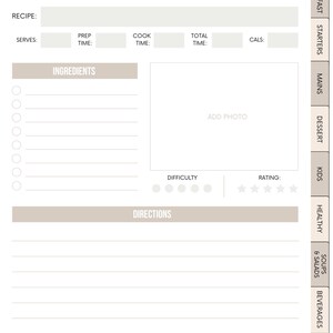 Editable Digital Recipe Book Canva Template | Printable Cookbook for ...