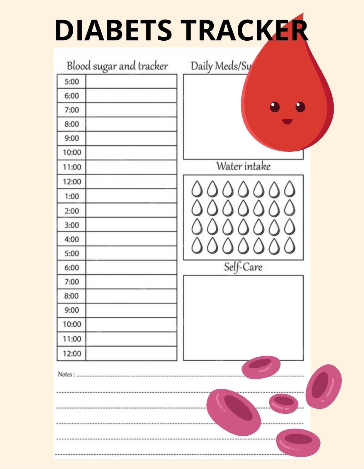Weekly Diabetes Record PDF Printable Diabetes Tracker Sheet Insulin ...