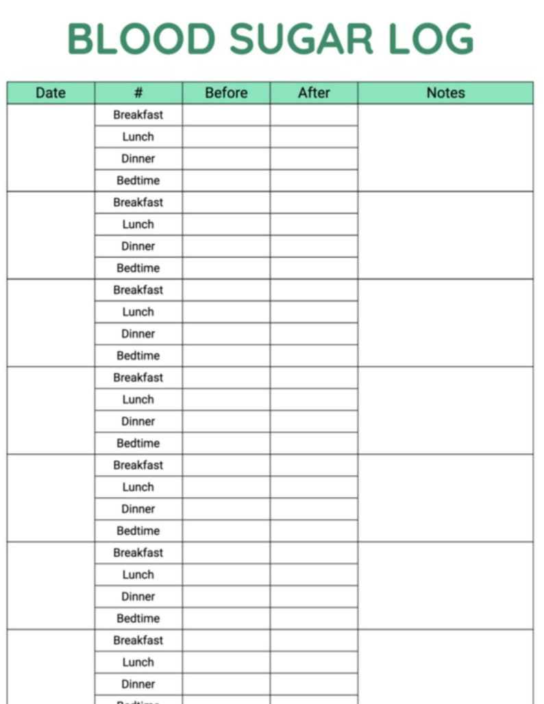 Weekly Diabetes Record PDF Printable Diabetes Tracker Sheet Insulin ...