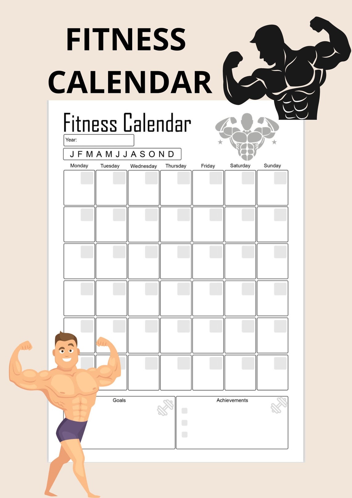 Fitness Calendar PDF -monthly Workout Planner -track Goals ...