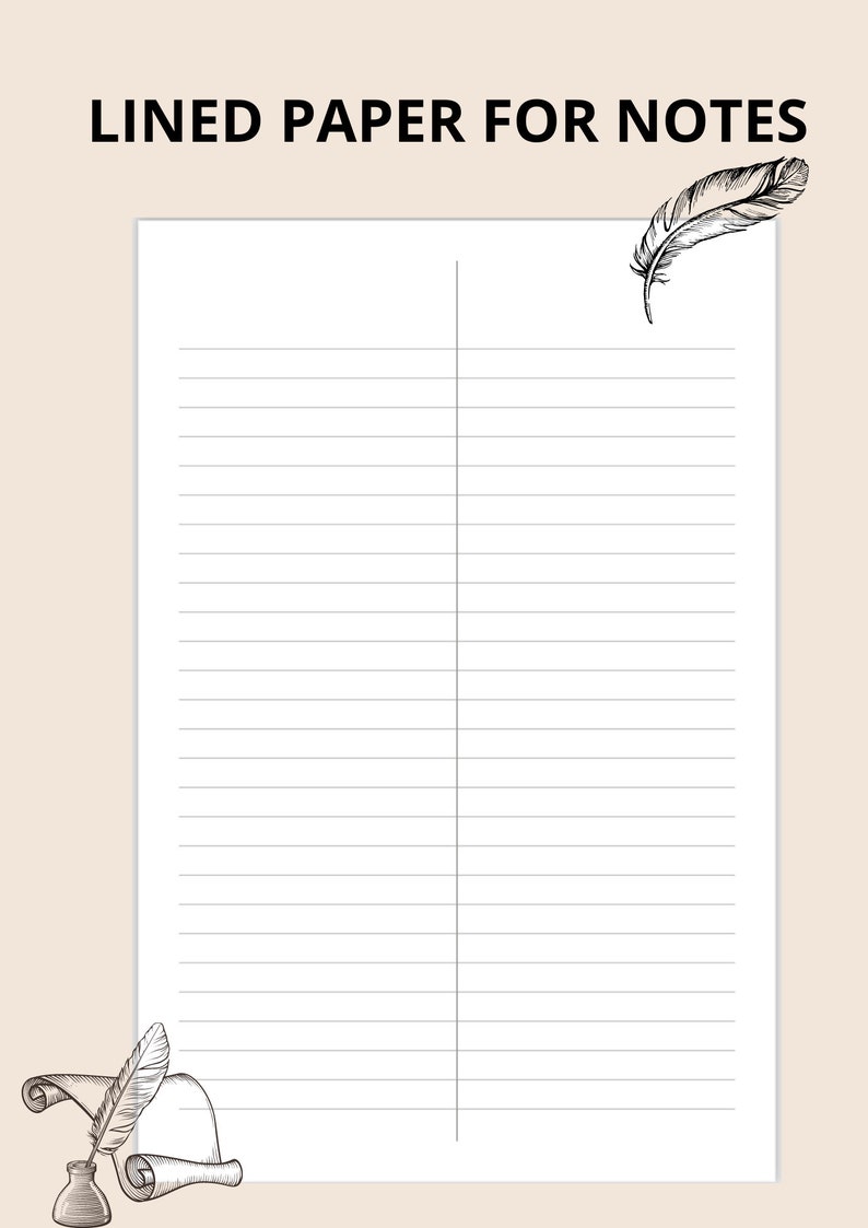 Lined Notes Template, Notes Page Printable, Note Taking, Notes Planner ...