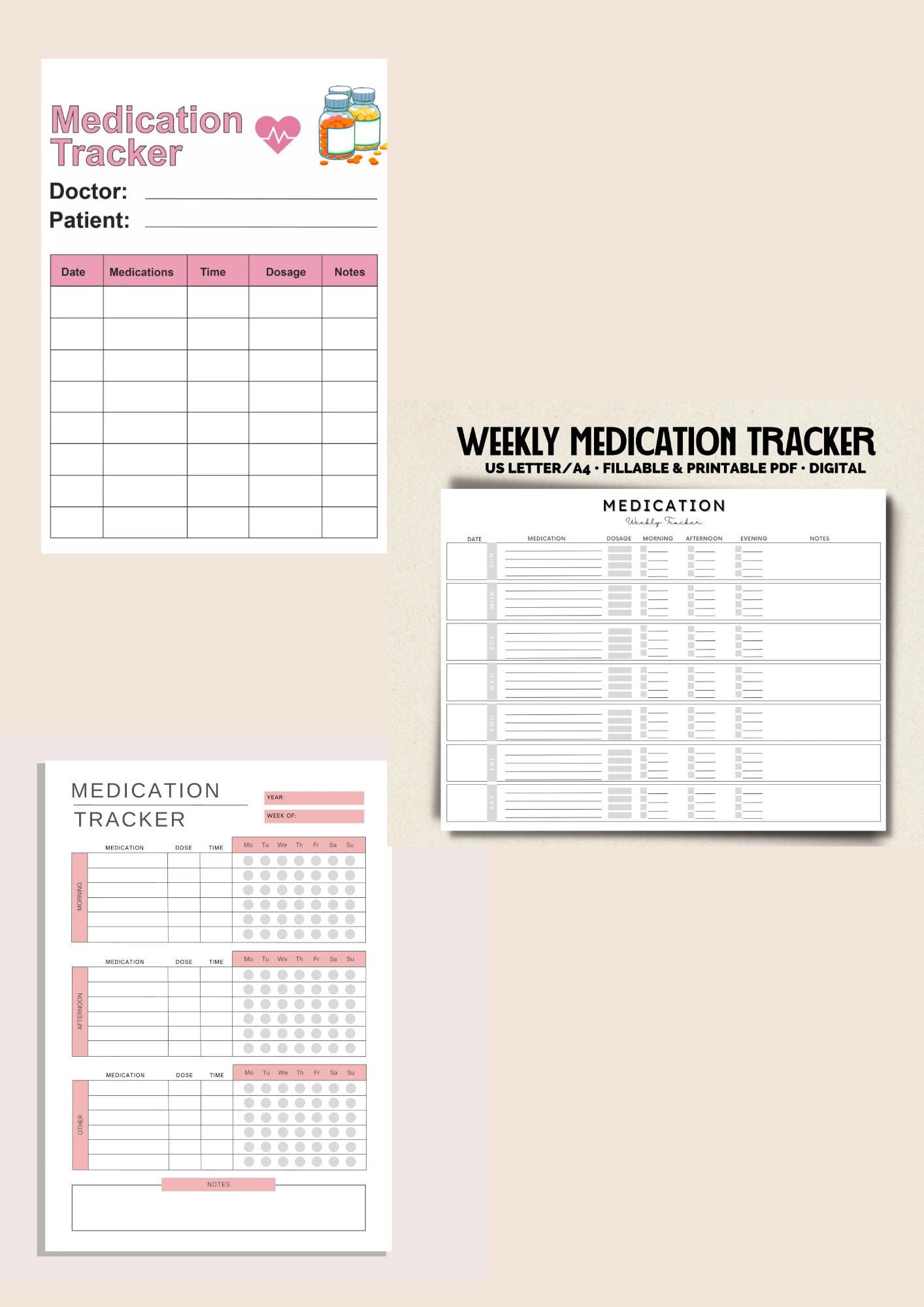 Medication Tracker Bundle – 3 Printable Pdfs for Weekly Schedules ...