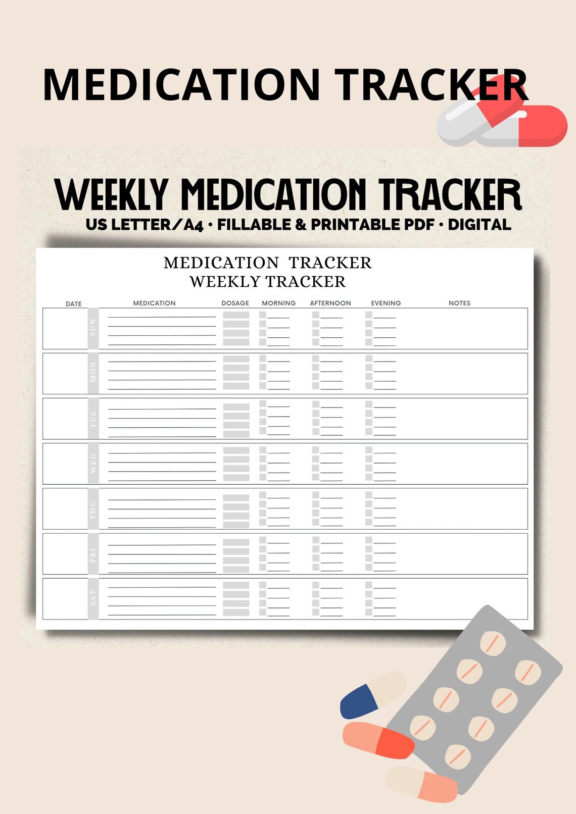 Medication Tracker Bundle – 3 Printable Pdfs for Weekly Schedules ...