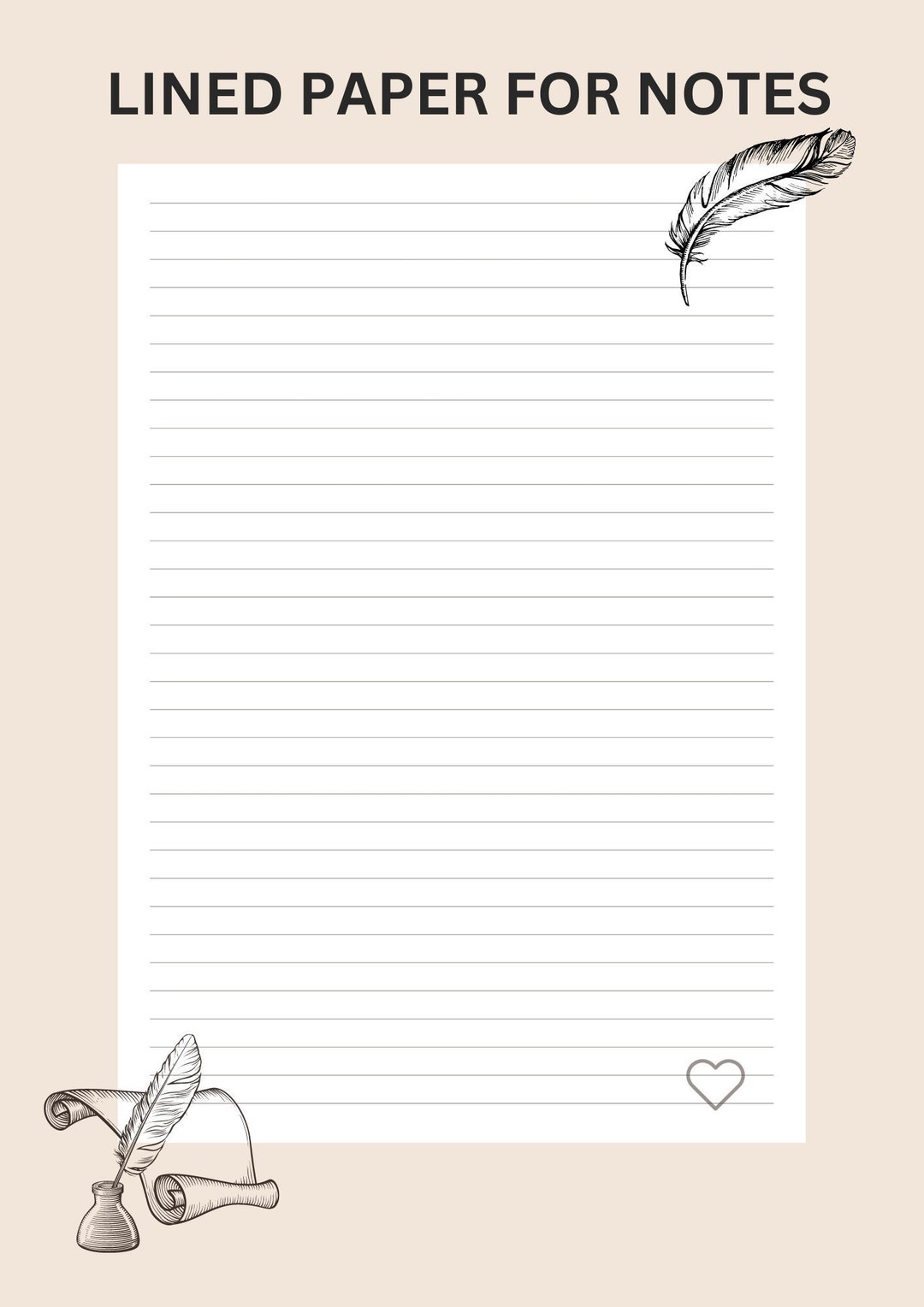 Lined Notes Template, Notes Page Printable, Note Taking, Notes Planner ...