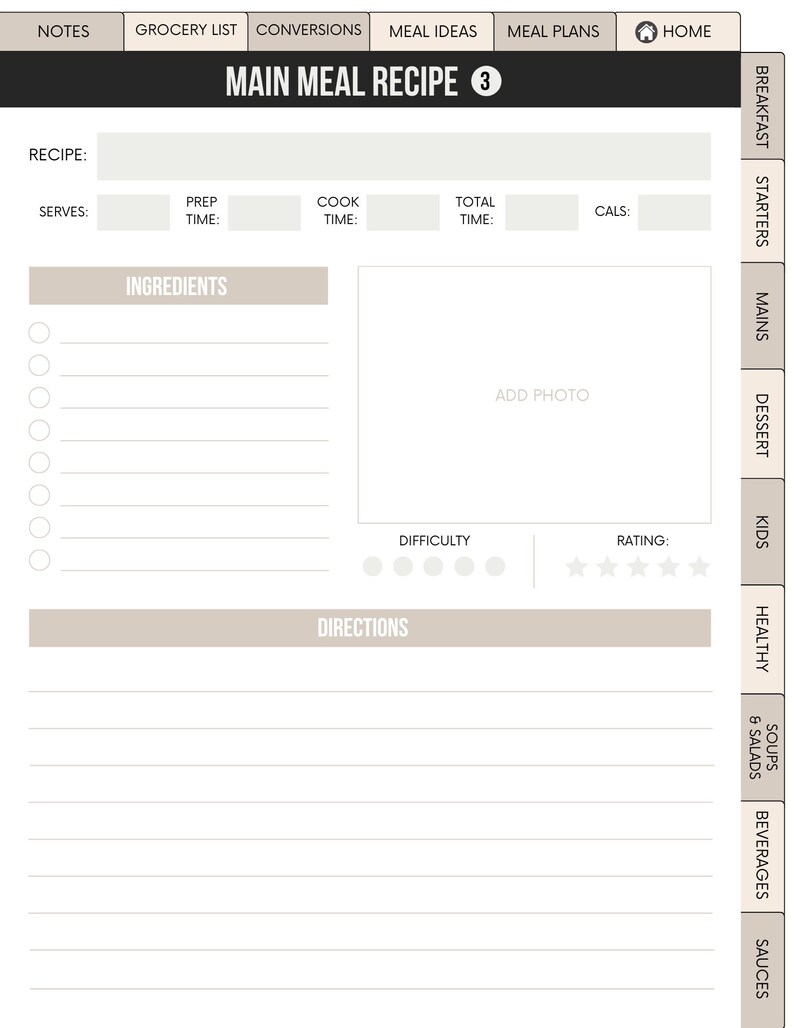 Editable Digital Recipe Book Canva Template | Printable Cookbook for ...