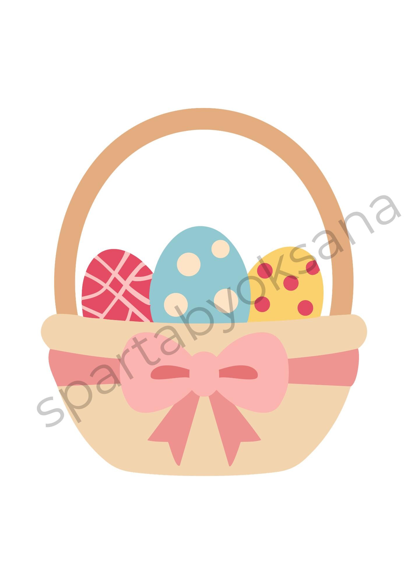 Easter Basket Coloring Page SVG, Bunny Eggs Craft Template (digital ...