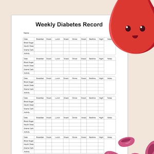 Weekly Diabetes Record PDF Printable Diabetes Tracker Sheet Insulin ...
