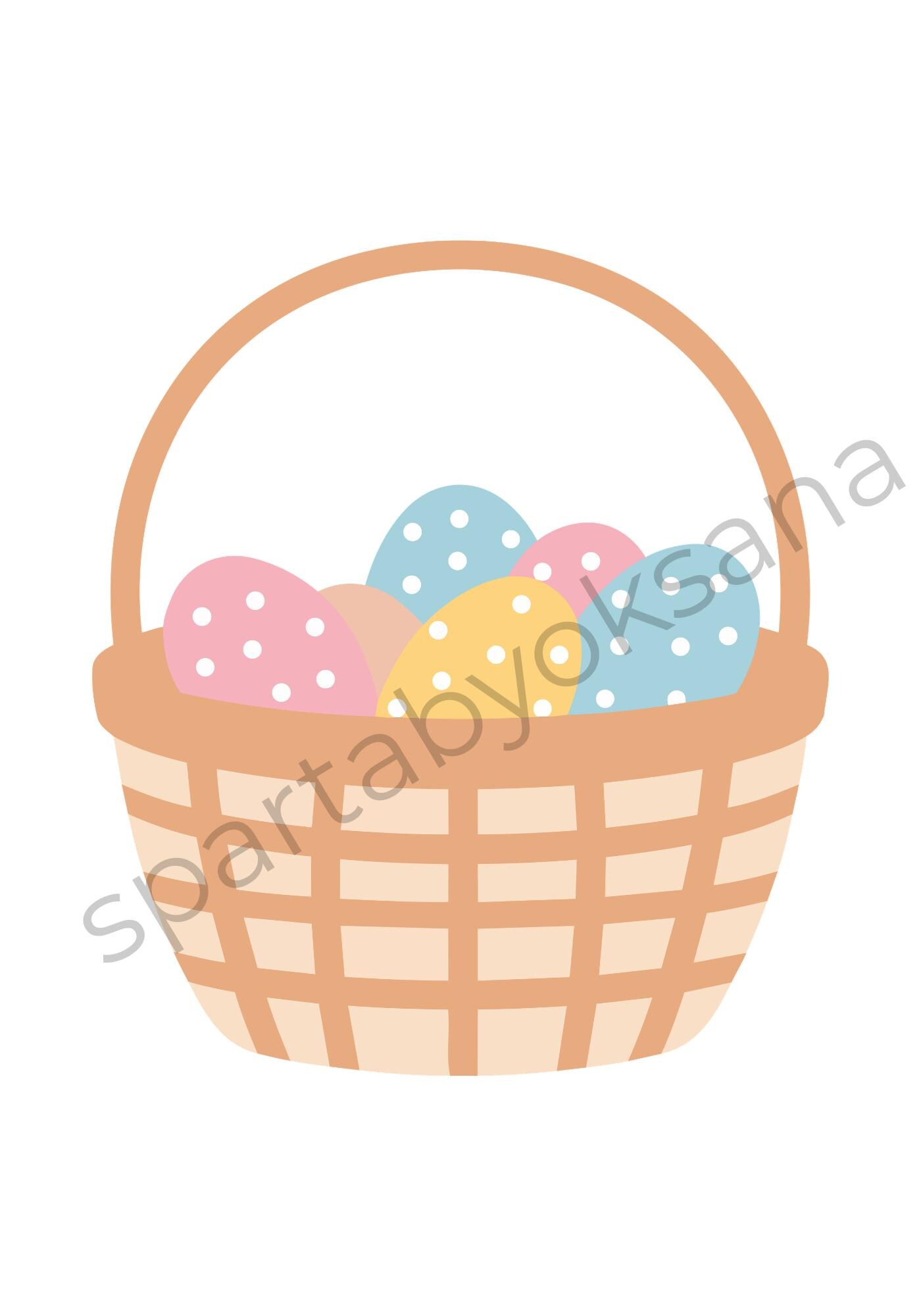 Easter Basket Coloring Page SVG, Bunny Eggs Craft Template (digital ...