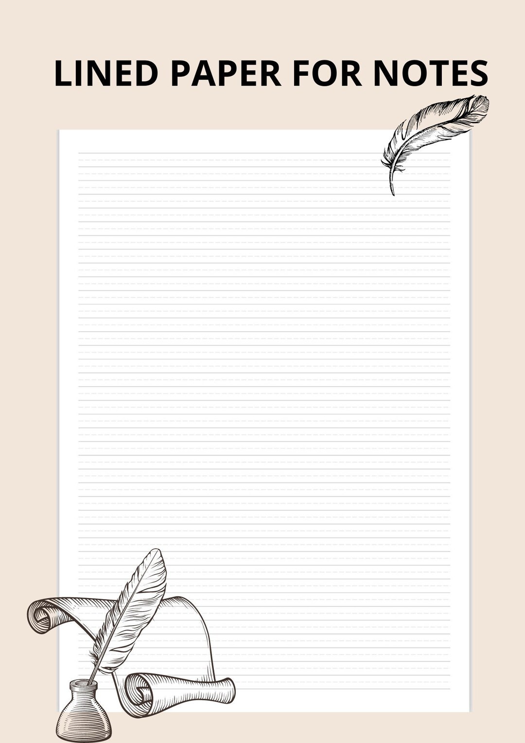 Lined Notes Template, Notes Page Printable, Note Taking, Notes Planner ...
