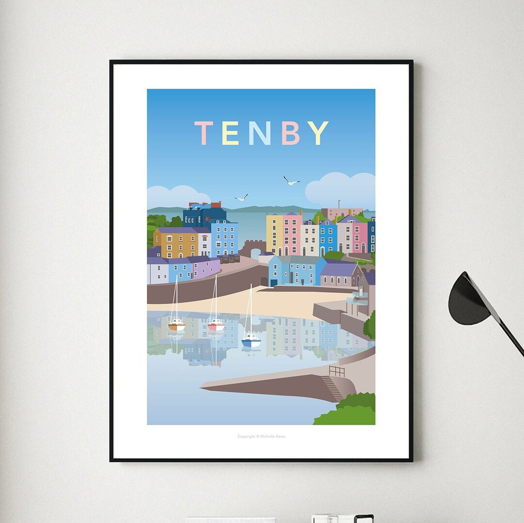 Travel Poster - Tenby, Pembrokeshire, Wales / Harbour Town - Etsy UK