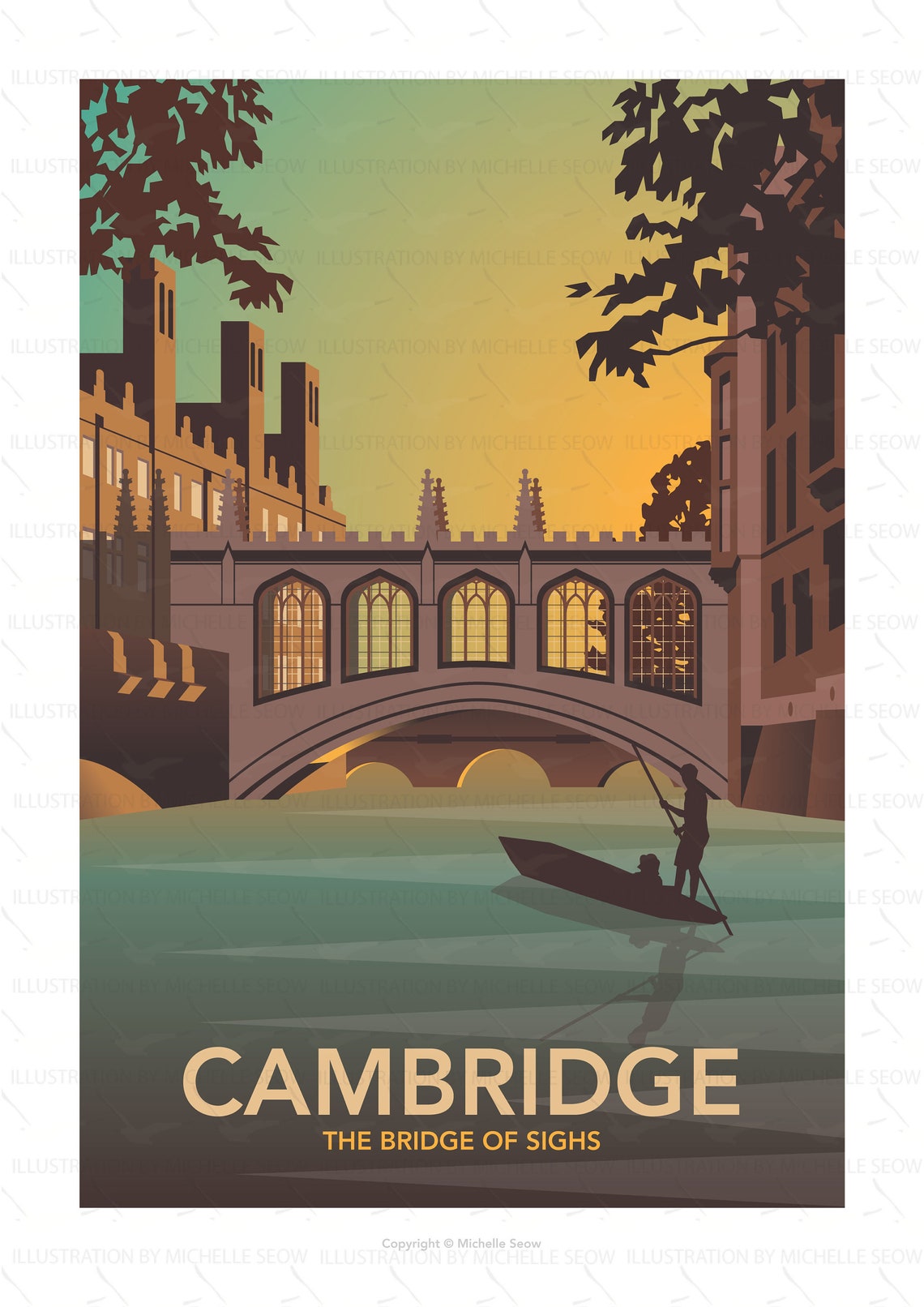Travel Poster the Bridge of Sighs Cambridge England | Etsy UK