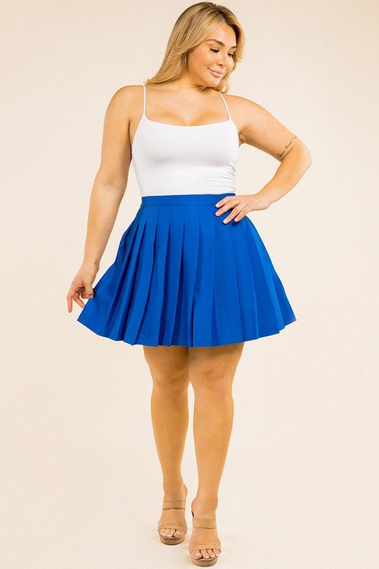 Plus Pleated Solid Colored Mini Skirt With Short Lining - Etsy