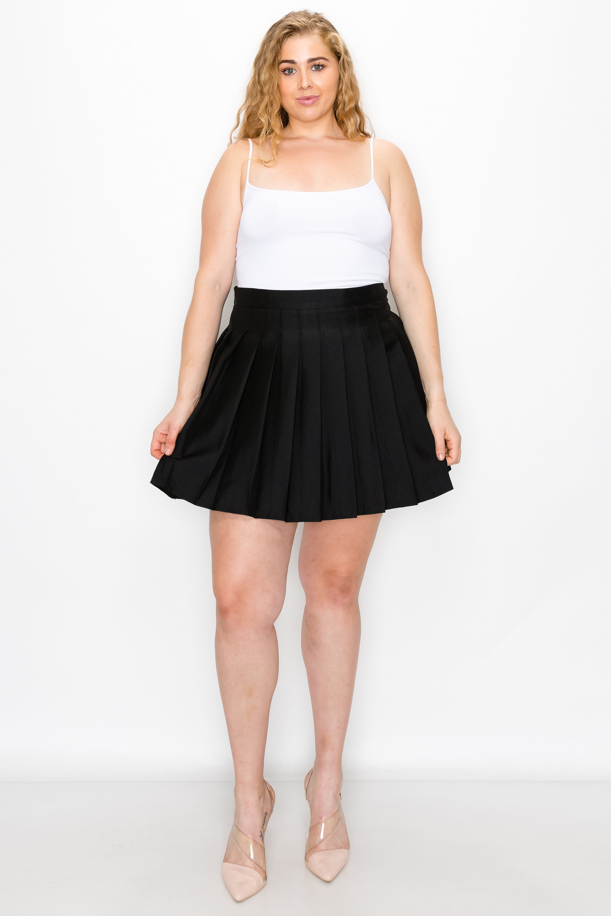 Plus Pleated Solid Colored Mini Skirt With Short Lining - Etsy