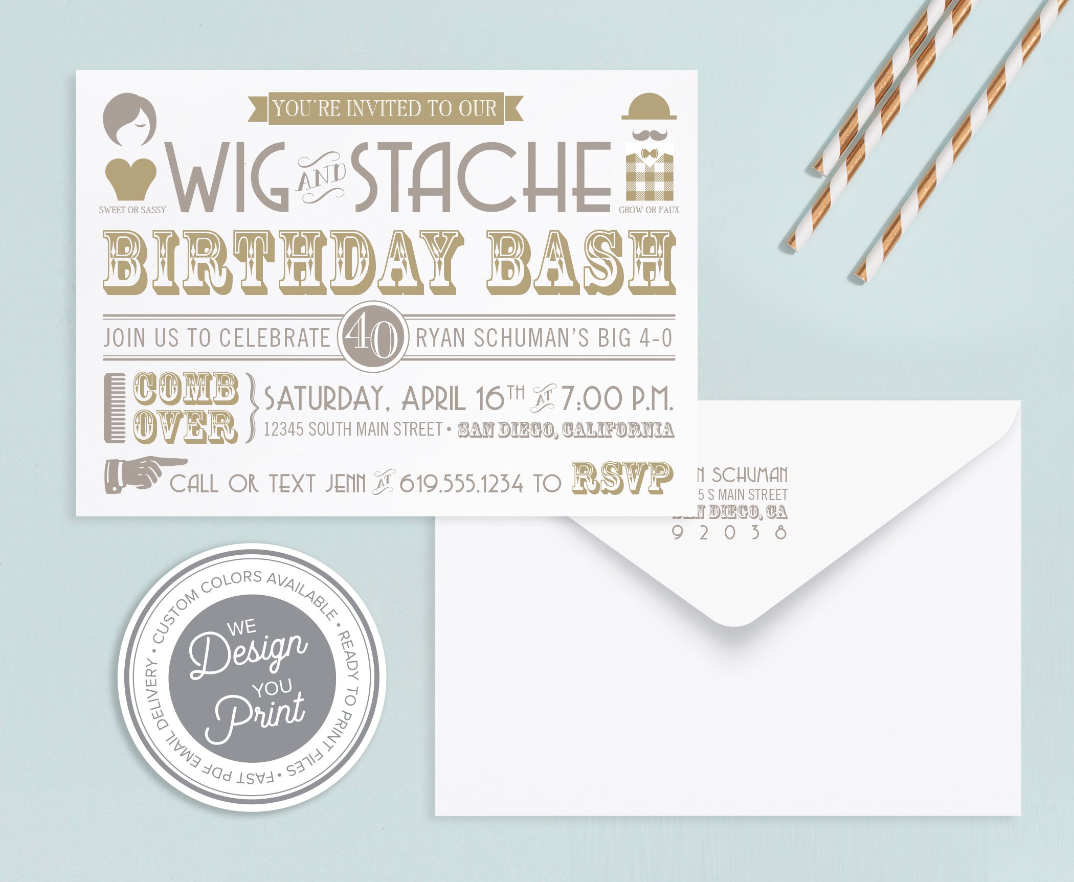 Printable Wig and Stache Birthday Bash Invitation, Digital File - Etsy