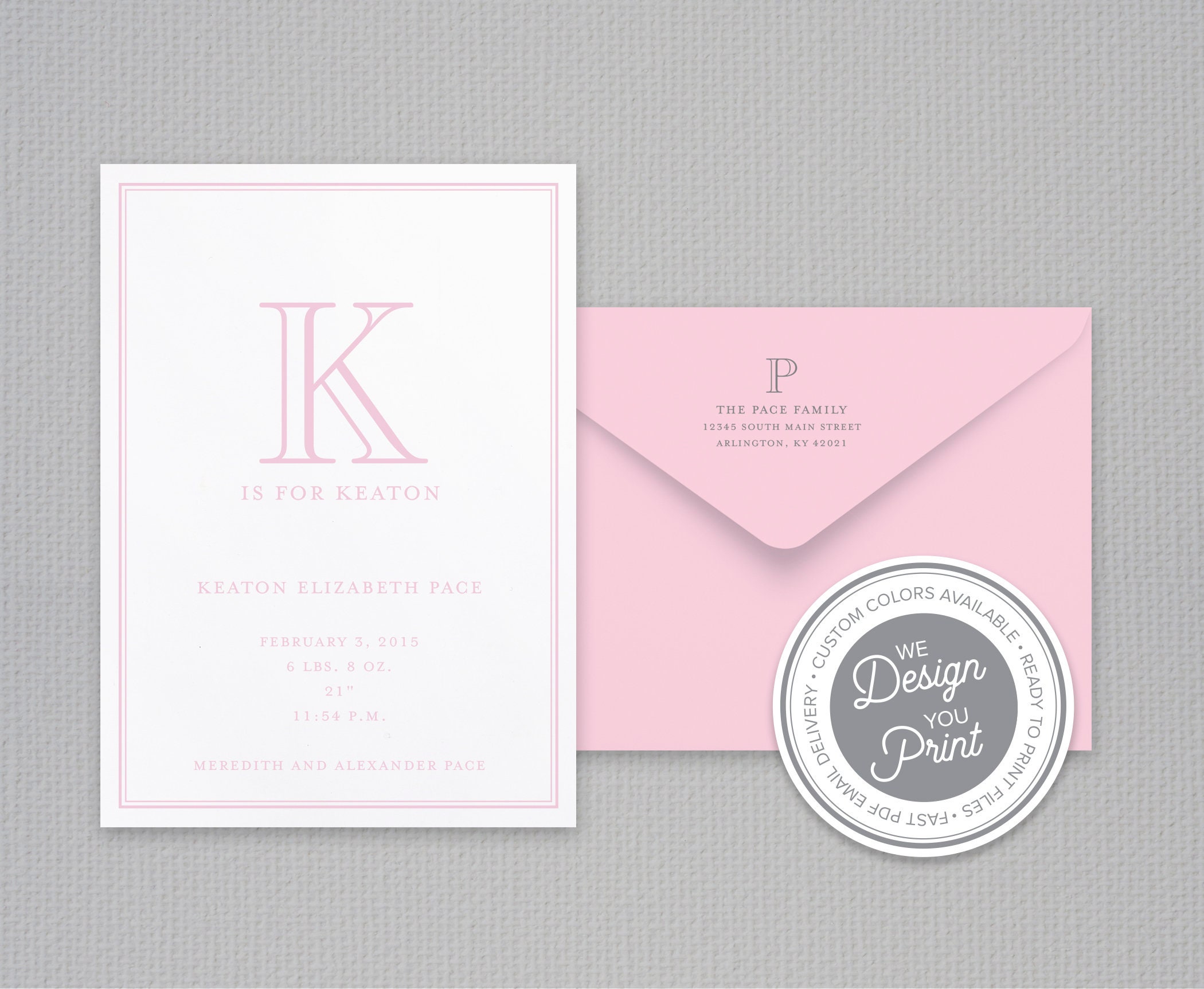 Printable Letter Initial Monogram Baby Birth Announcement, Digital File ...