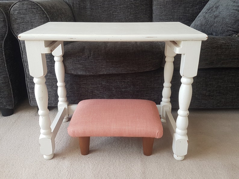 Upholstered Footstool: Small Linen Look Ottoman With Wood Legs. SD - Etsy
