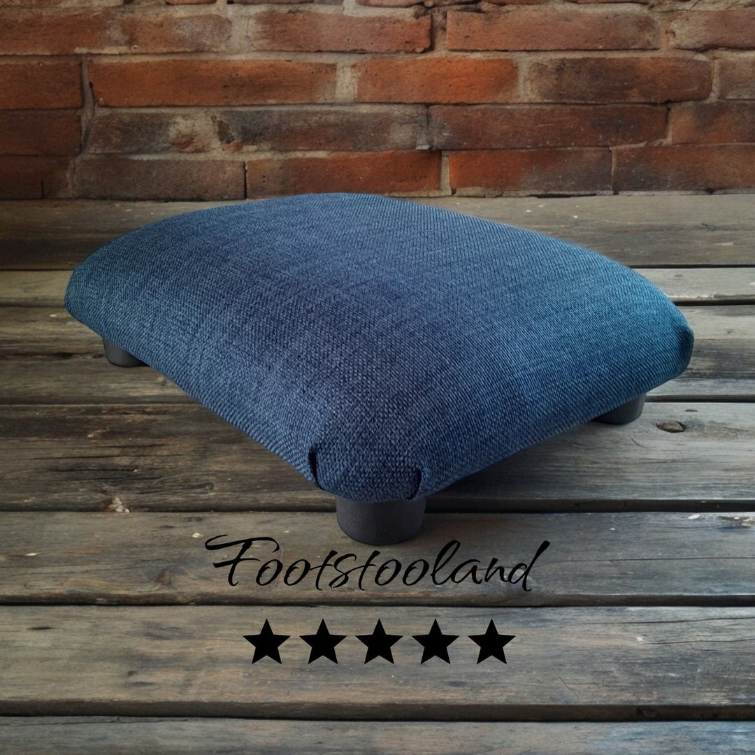 Low Blue Footstool Under Desk Ottoman/ 9-10 Cm Small Plain Upholstered ...