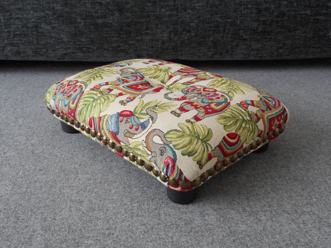Studded Elephant Footstool: Handmade Upholstered Ottoman, 13 Cm Height ...