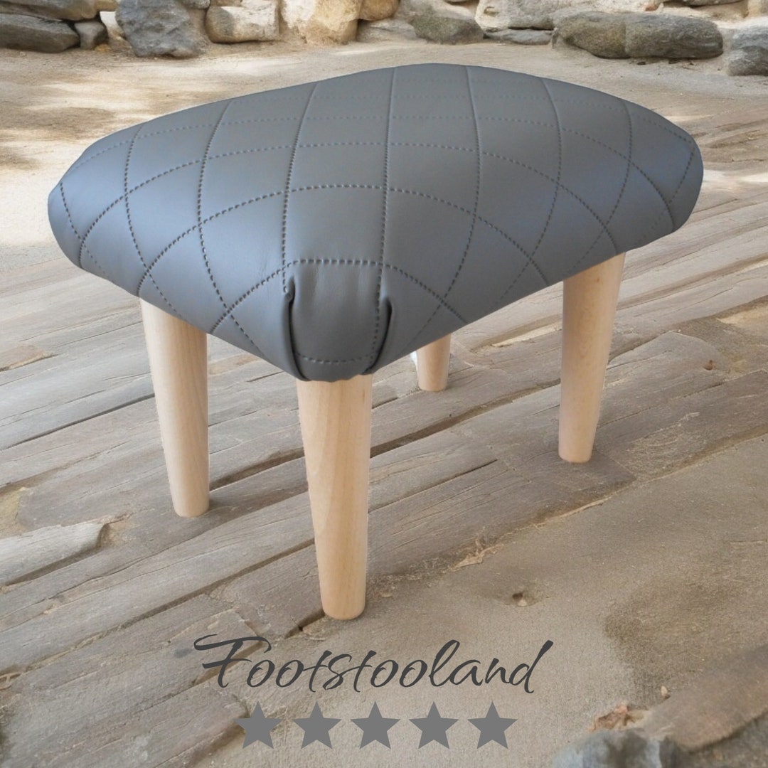 Grey Diamond Footrest, Eco Faux Leather Small Footstool 20-30 Cm Height ...