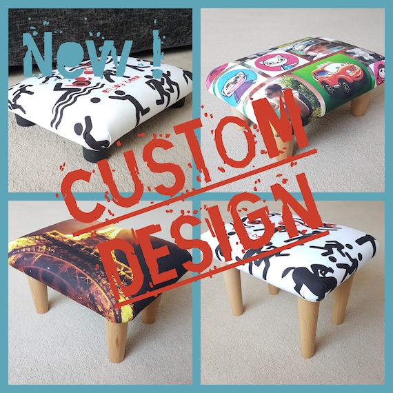 CUSTOM Photo Print Footstool 10 26 Cm Solid Small Stool With Wooden Feet Upholstered Footstool Make to Order Stool Handmade Custom Gift Etsy UK
