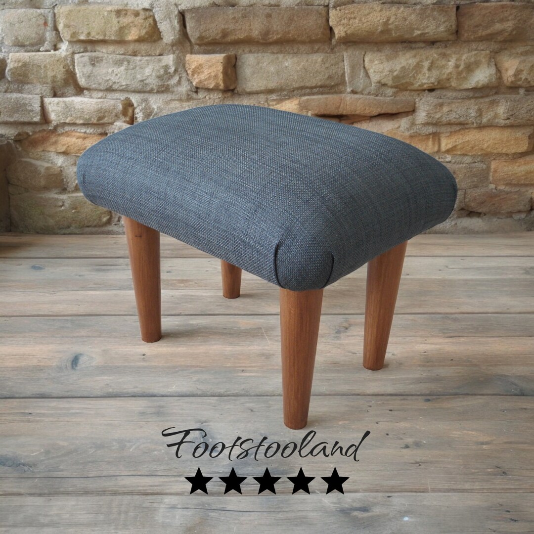 CHARCOAL Plain 19-29 Cm Tall Small Foot Stool With Wooden Legs ...