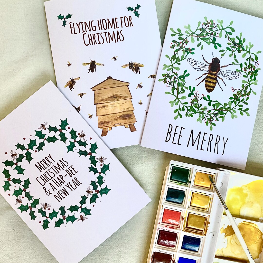 PACK OF 6 - Honey Bee Themed Christmas Cards - Etsy