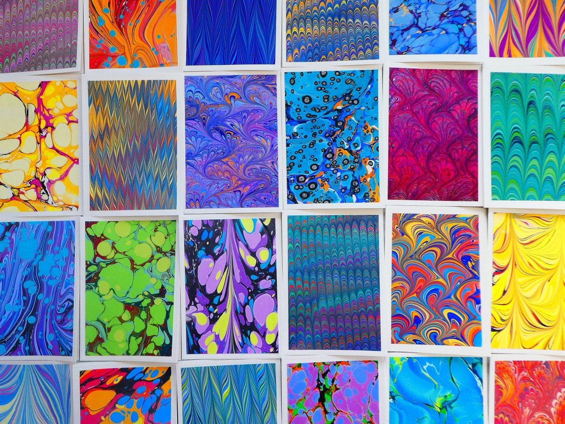 Pack of 5 Assorted Hand Marbled Cards - Etsy